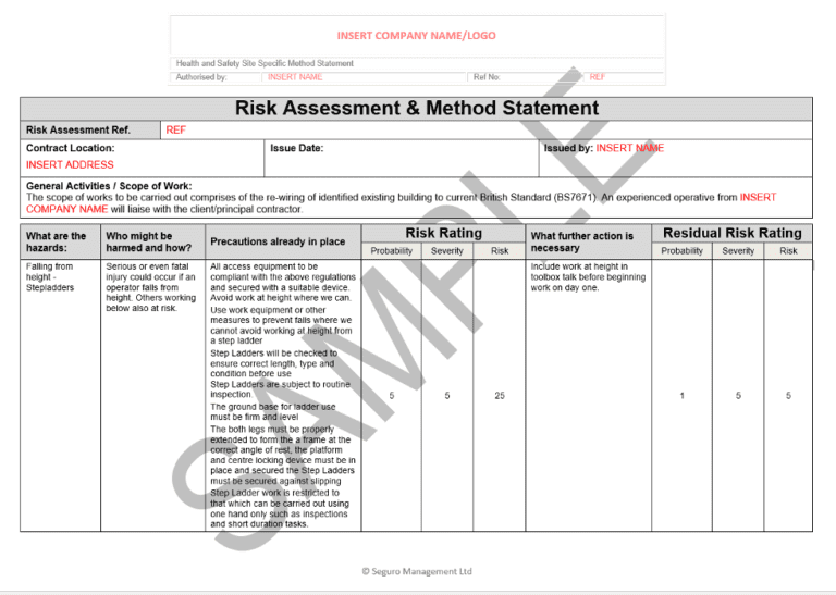 Risk Assessment & Method Statement - Seguro H&S Management