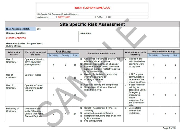 Risk & Method Statement for Tree Work | Seguro