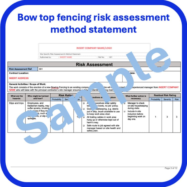 Bow top Fencing Risk Assessment & Method Statement