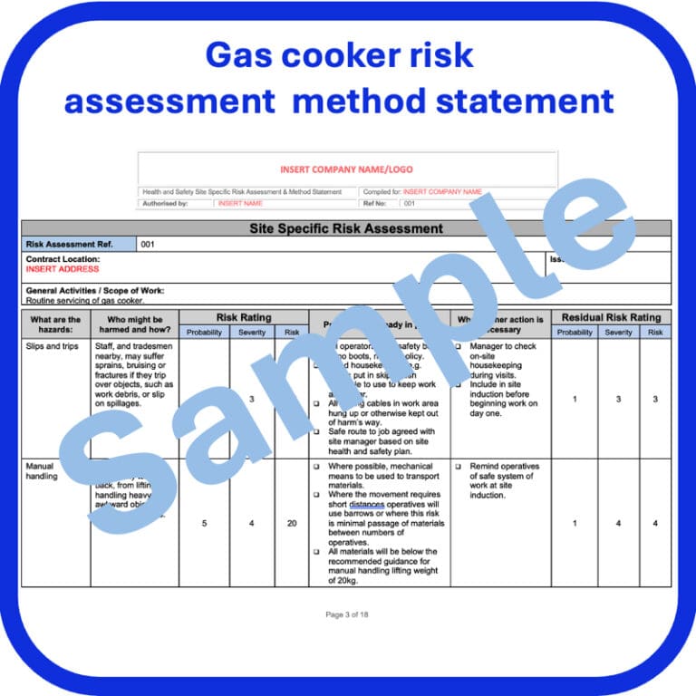 Gas Cooker Service Risk Assessment Method Statement - Seguro