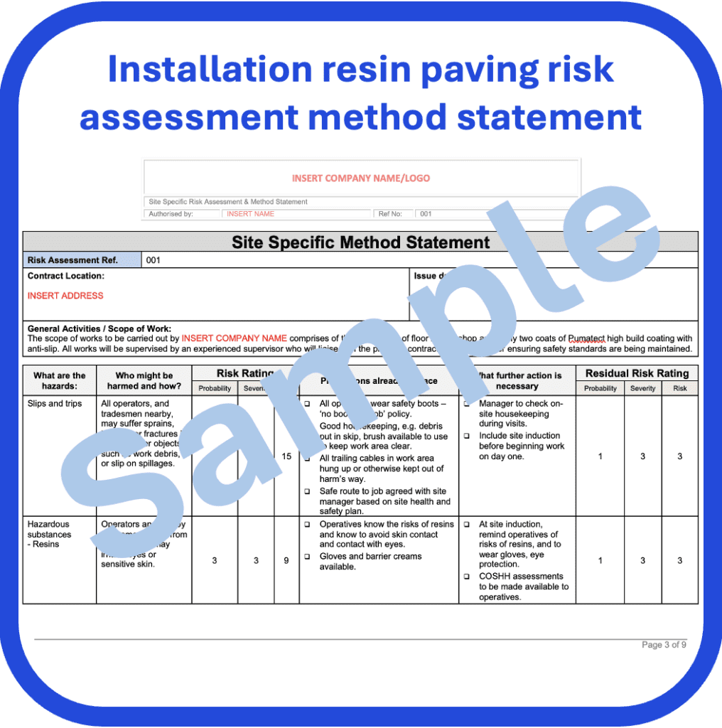 Resin Paving Risk Assessment Method Statement- Seguro H&S