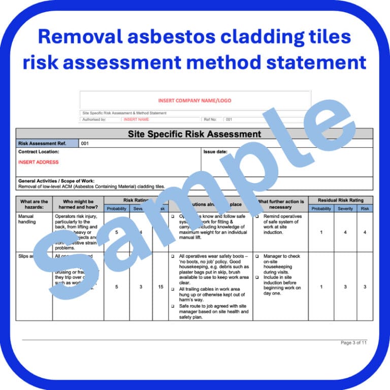 Removal asbestos cladding tiles risk assessment - Seguro H&S