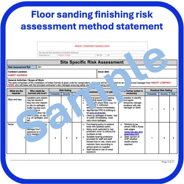 Floor sanding and finishing risk assessment - Seguro H&S