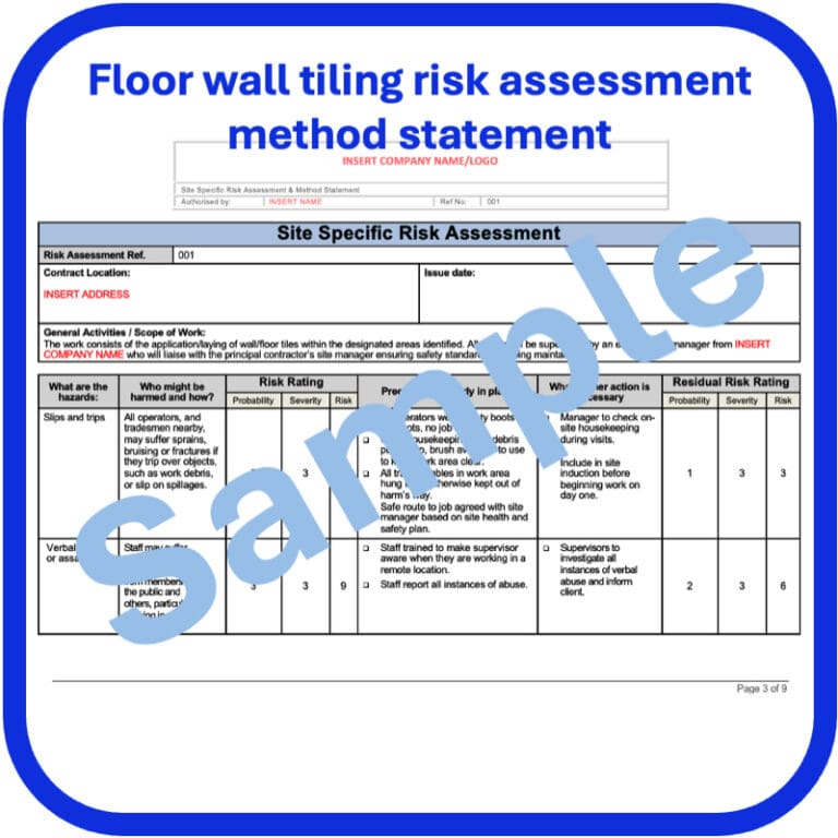 Floor Wall Tiling Risk Assessment - Seguro H&S Management