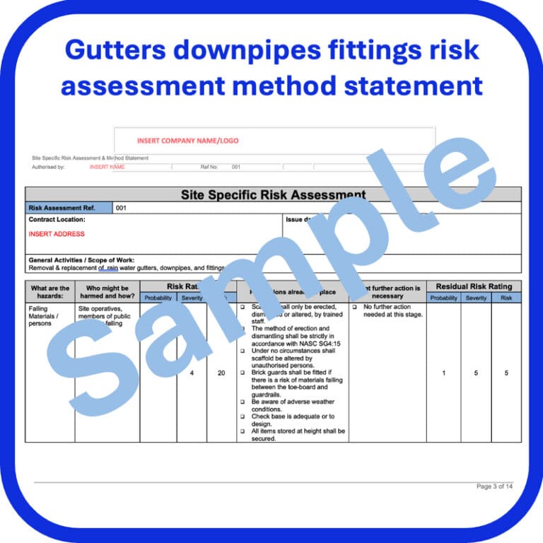 Gutters Downpipes Fittings Risk Assessment - Seguro H&S