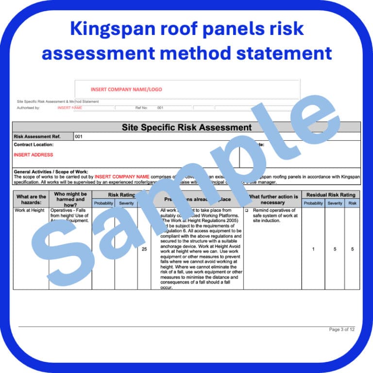 Kingspan Roof Panels Risk Assessment - Seguro H&S