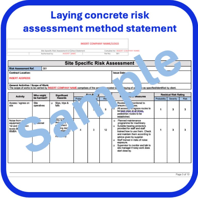 Laying Concrete Risk Assessment Method Statement - Seguro H&S