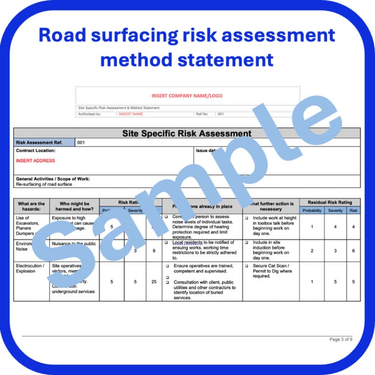 Road Surfacing Risk Assessment Method Statement - Seguro H&S