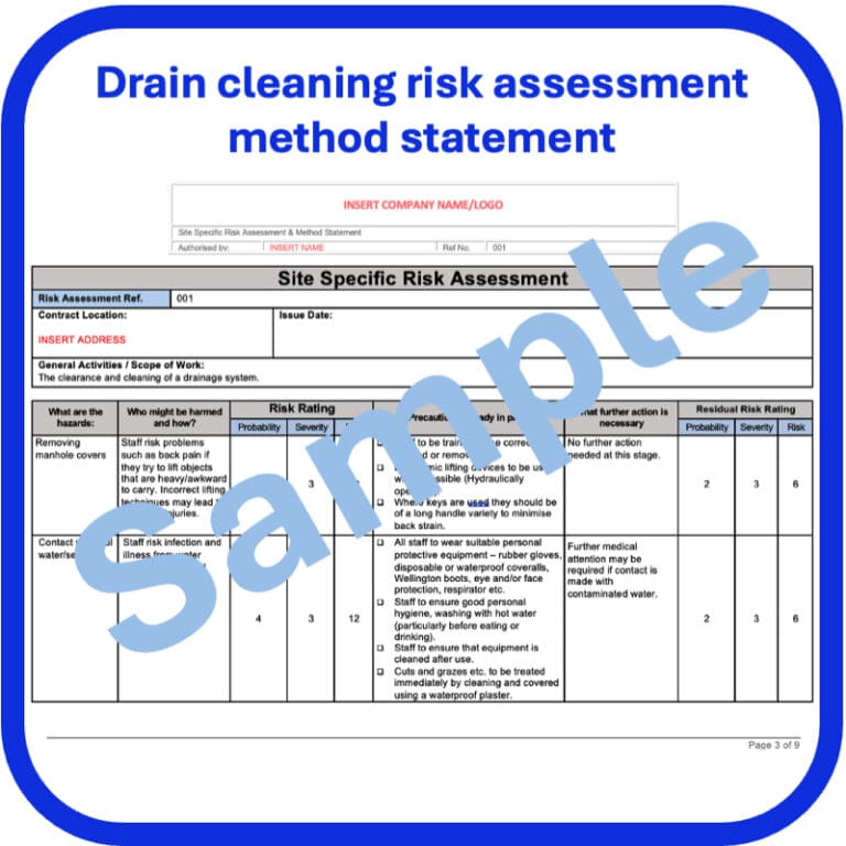 Drain Cleaning Risk Assessment Method Statement - Seguro H&S