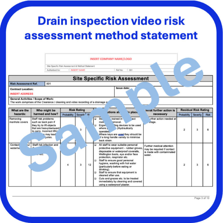 Drain inspection video risk assessment Seguro H&S