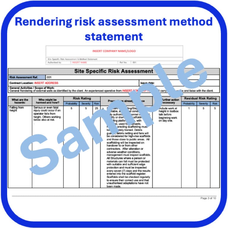 Rendering Risk Assessment Method Statement - Seguro H&S