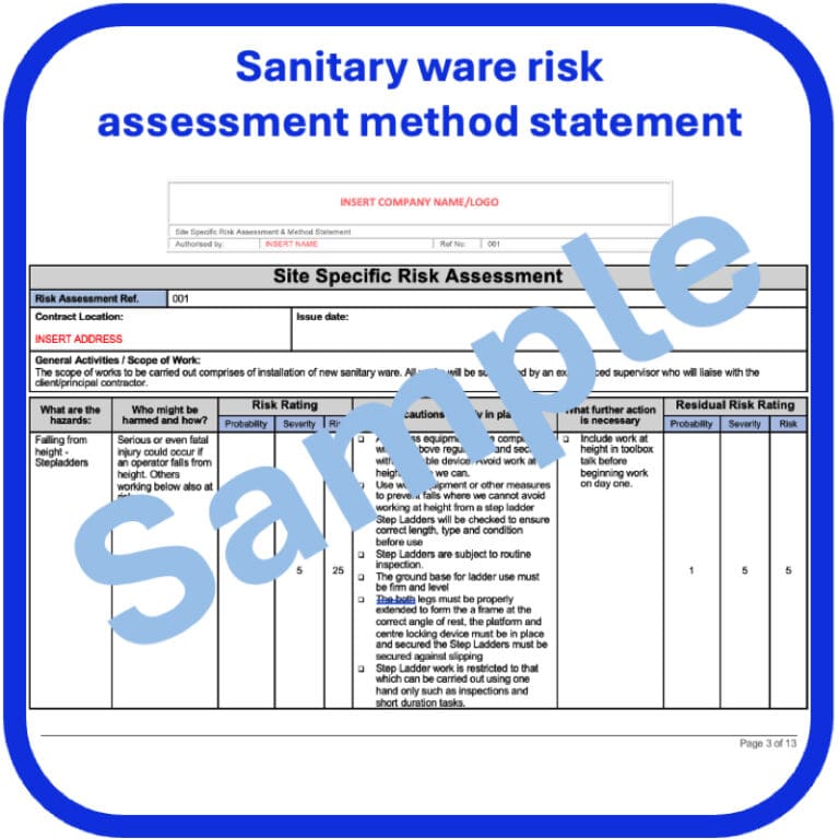 Sanitary Ware Risk Assessment Method Statement - Seguro H&S